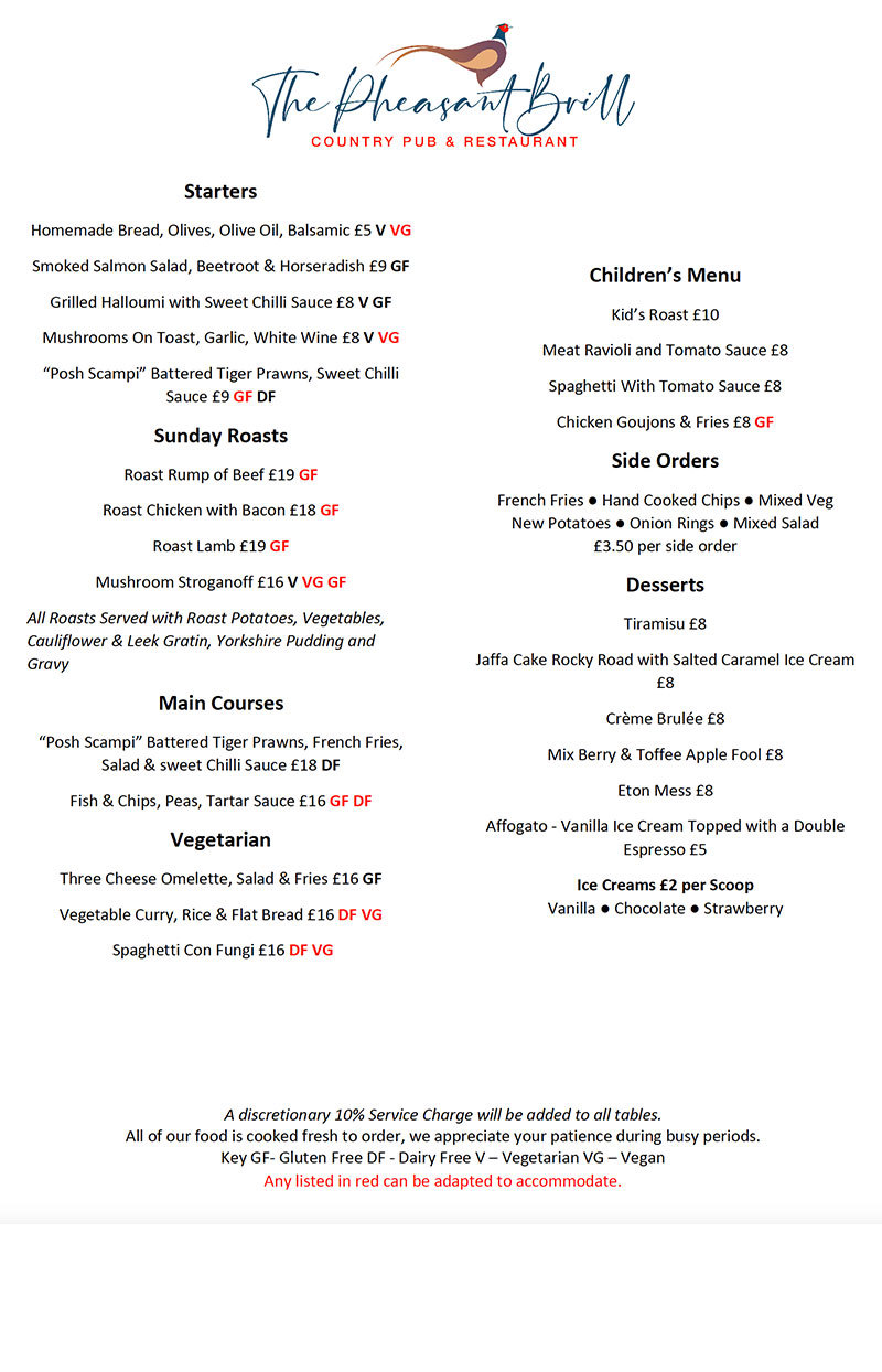 The Pheasant, Country Pub and restaurant in Brill - 01844 239370